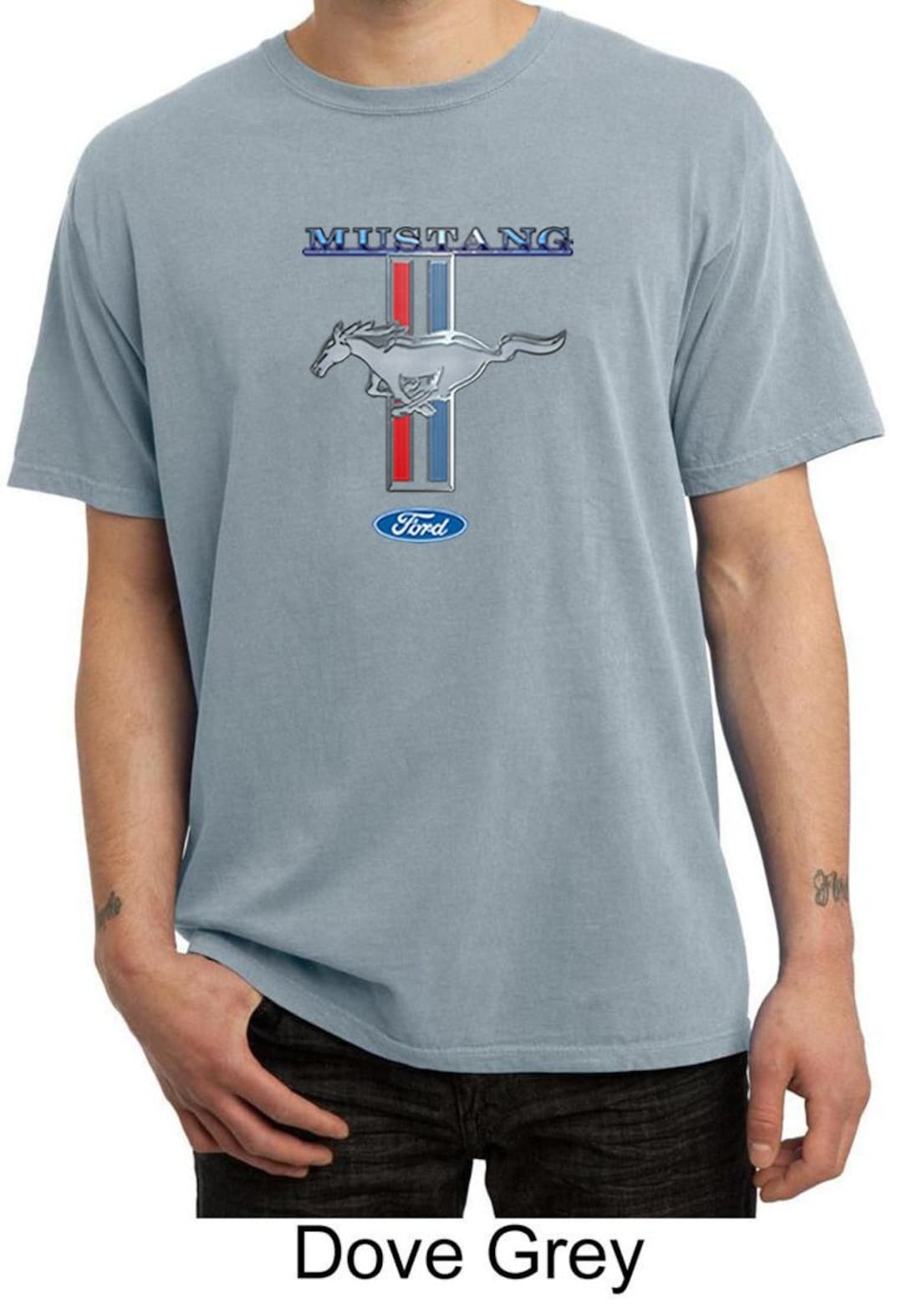 Men's Ford Mustang Shirt Mustang Stripe Pigment Dyed Tee T-shirt ...