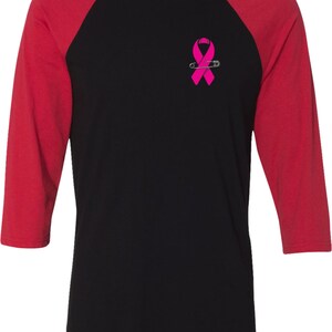 Pink Ribbon Pin Pocket Print Men's Breast Cancer Awareness Raglan Shirt ...