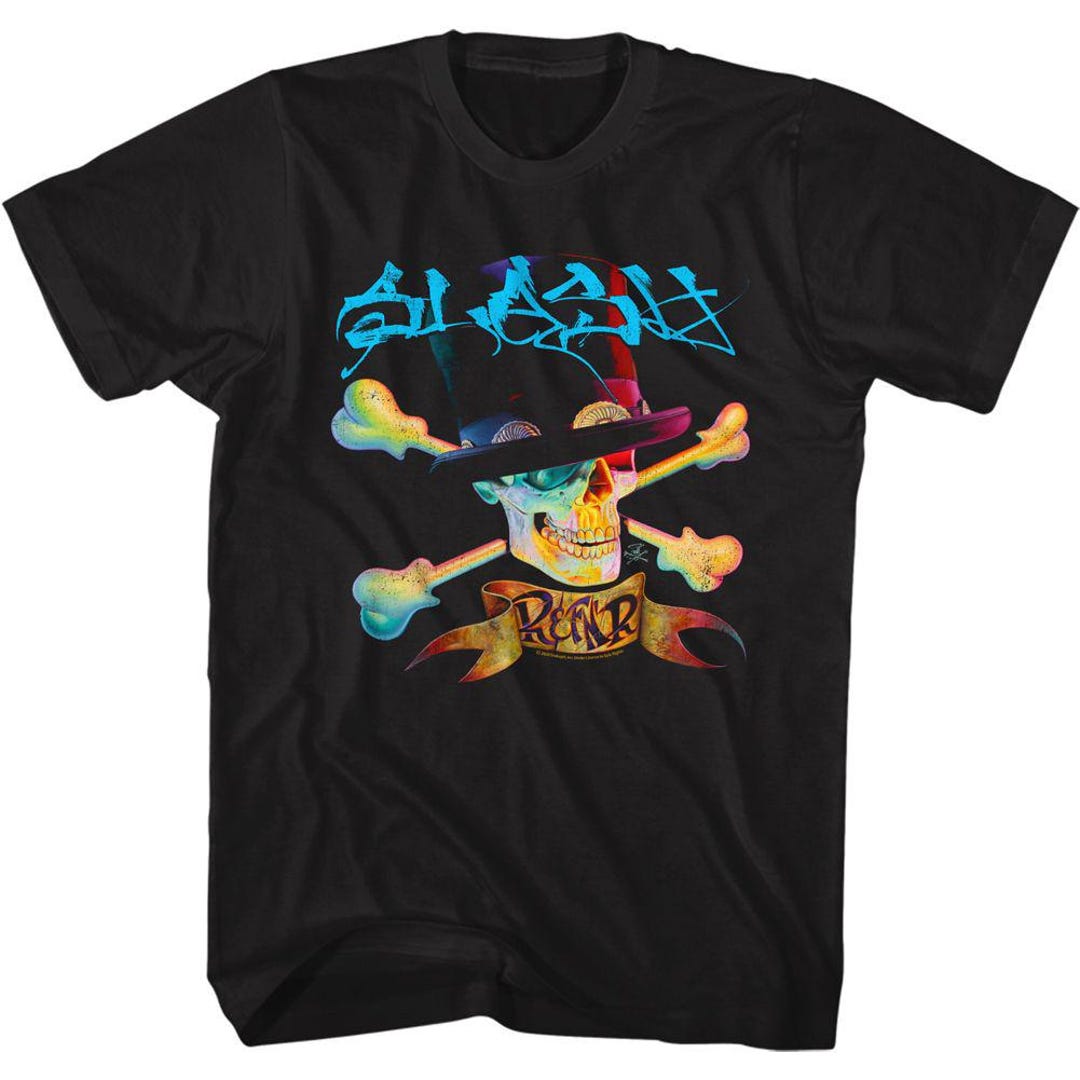 Slash Black Shirt Skull & Bones Design Hat Rock Band Tee - Etsy