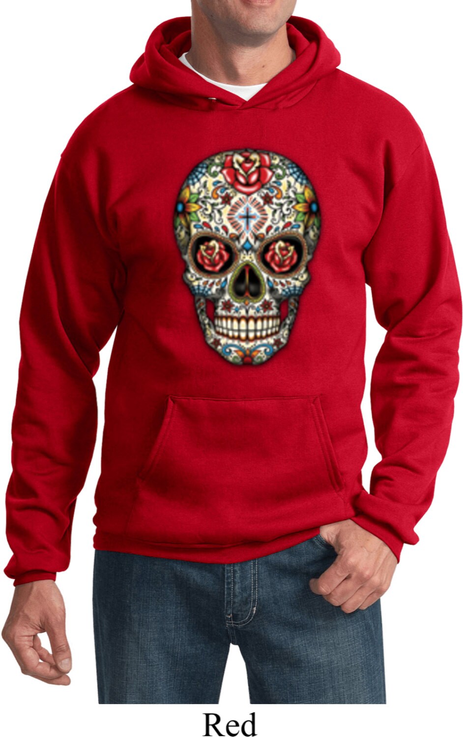 Mens Skull Hoodie Sugar Skull With Roses Hoody Etsy