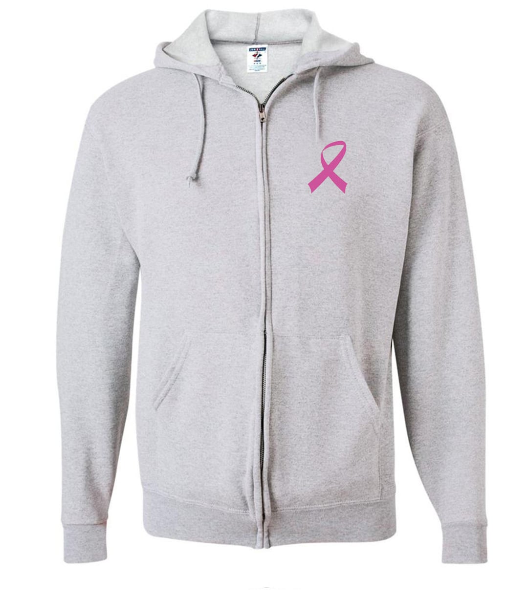 Breast Cancer Awareness Pink Ribbon Pocket Print Full Zip Hoodie RIBBON ...