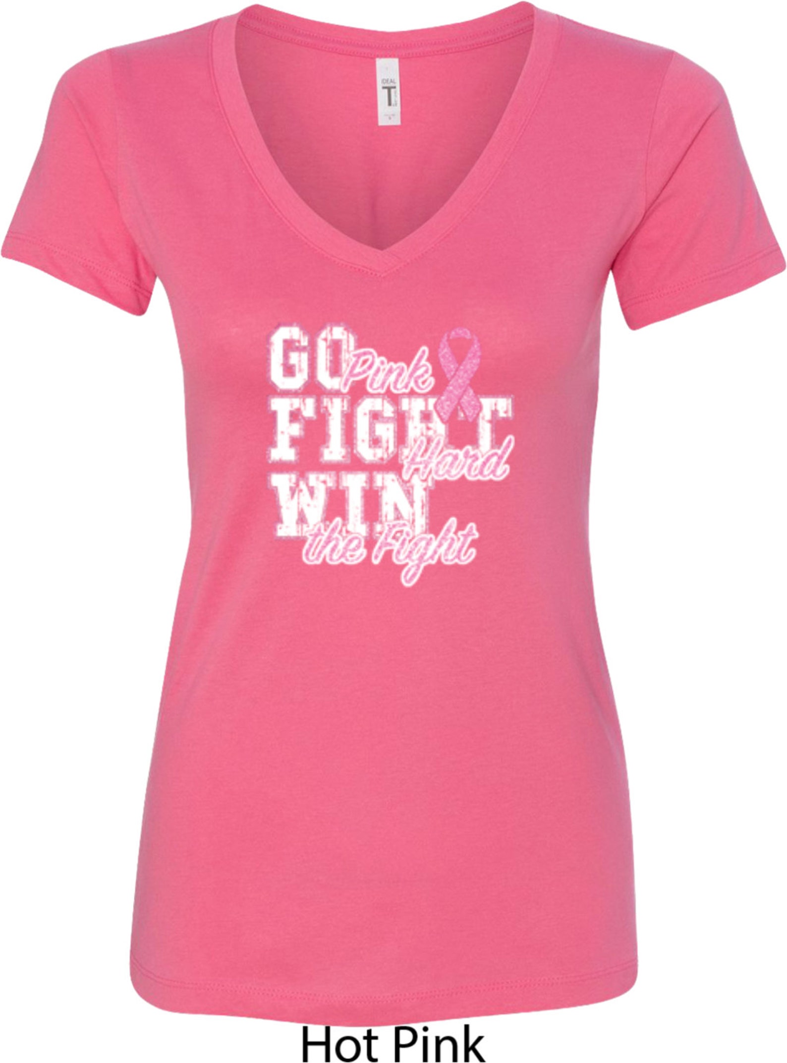 Go Pink Fight Hard Win the Fight Ladies Breast Cancer Awareness V-neck ...