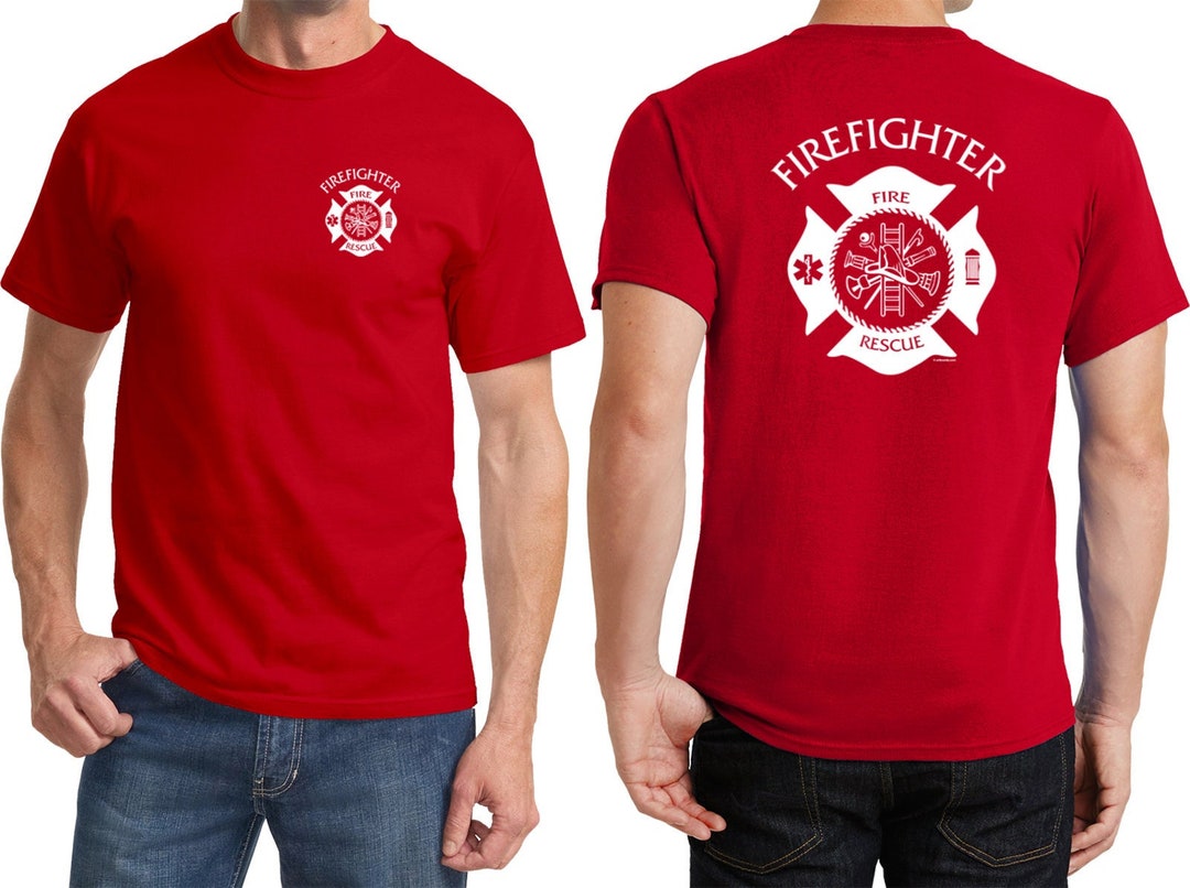 Firefighter Fire Rescue Front & Back Print Tee T-shirt 2293EL2-FB-PC61 ...