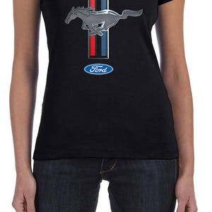 Ladies Ford Mustang Shirt Mustang Stripe V-neck Tee T-shirt 13732D1 ...