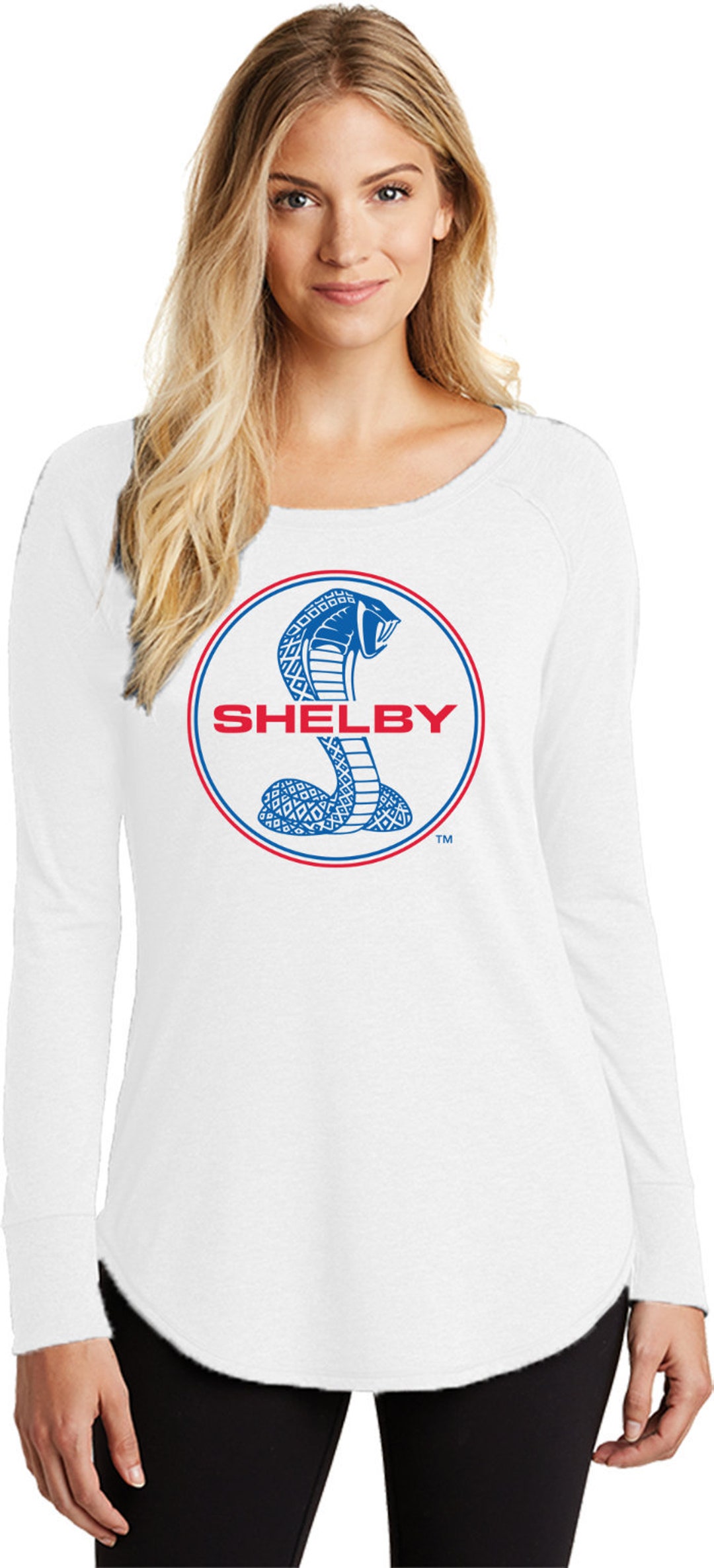 Blue and Red Shelby Cobra Ladies Ford Tri Blend Long Sleeve T-shirt ...