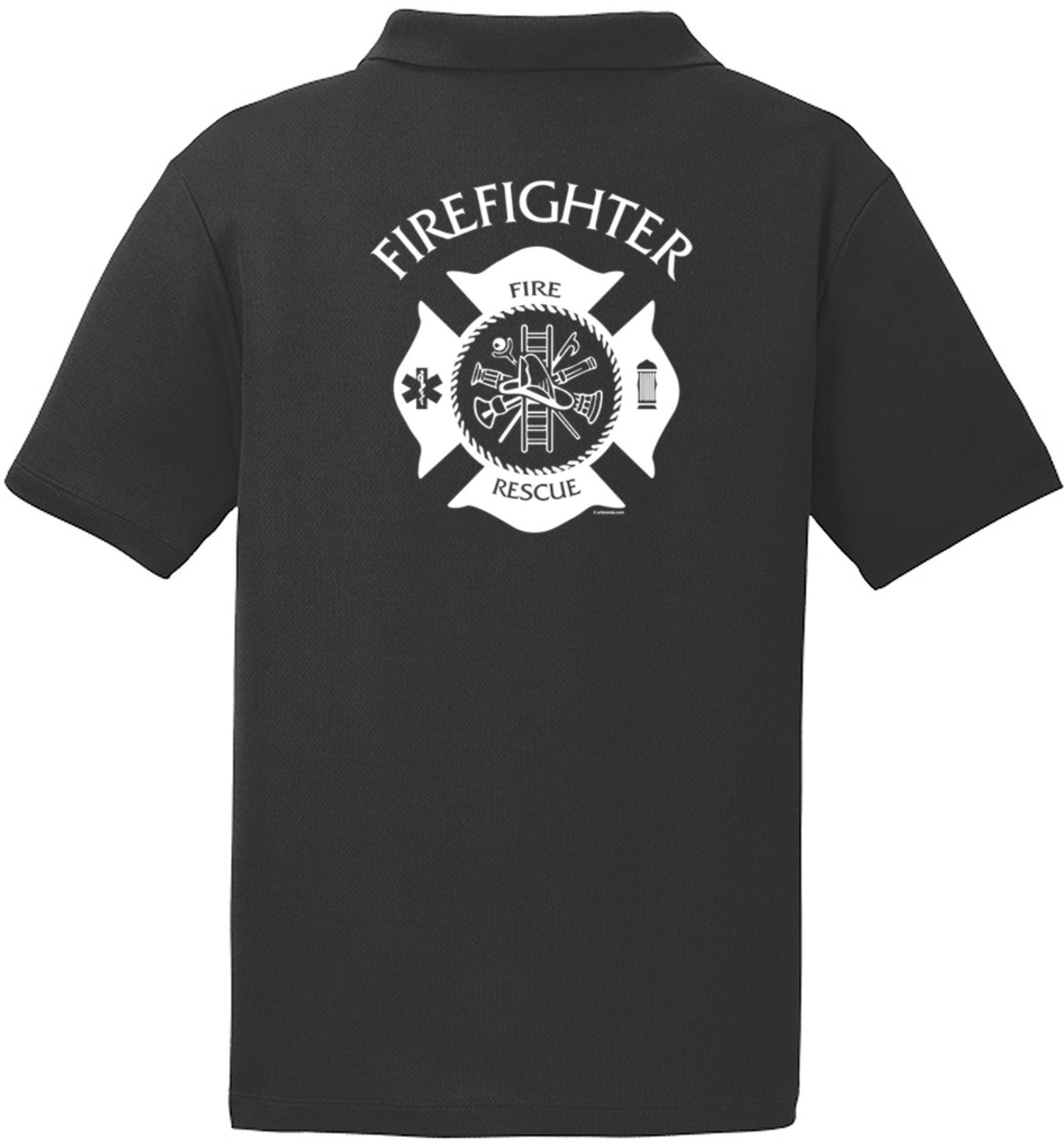 Firefighter Fire Rescue Front & Back Print Men's Textured Polo Tee T ...