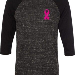 Pink Ribbon Pin Pocket Print Men's Breast Cancer Awareness Raglan Shirt ...
