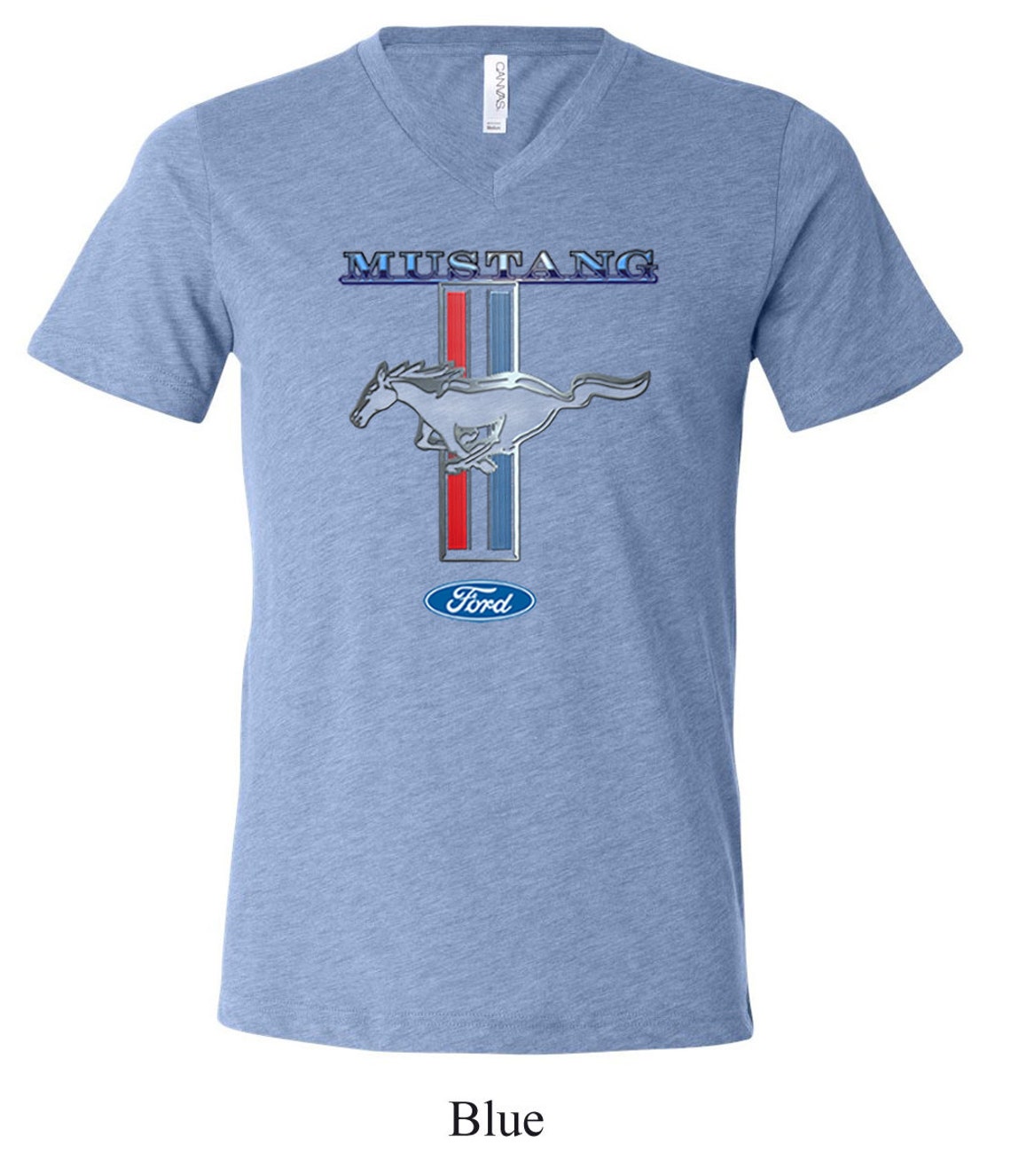Men's Ford Mustang Shirt Mustang Stripe Tri Blend V-neck Tee T-shirt ...