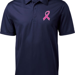 Men's Breast Cancer Awareness Pink Ribbon Pocket Print Textured Polo ...
