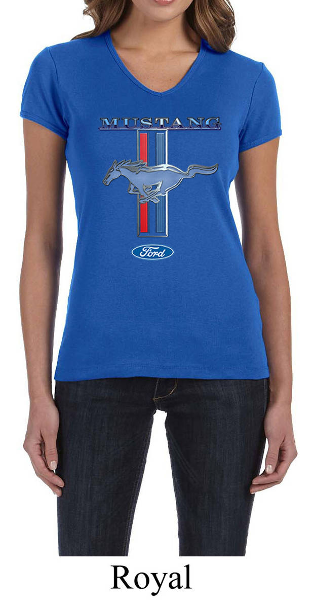 Ladies Ford Mustang Shirt Mustang Stripe V-neck Tee T-shirt 13732D1 ...