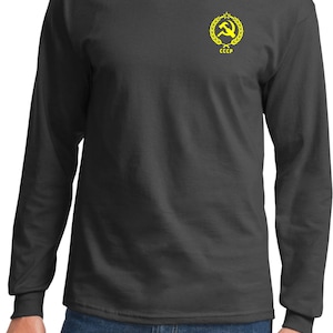 Russian CCCP Crest Pocket Print Long Sleeve Tee T-shirt CCCPCREST-PP ...