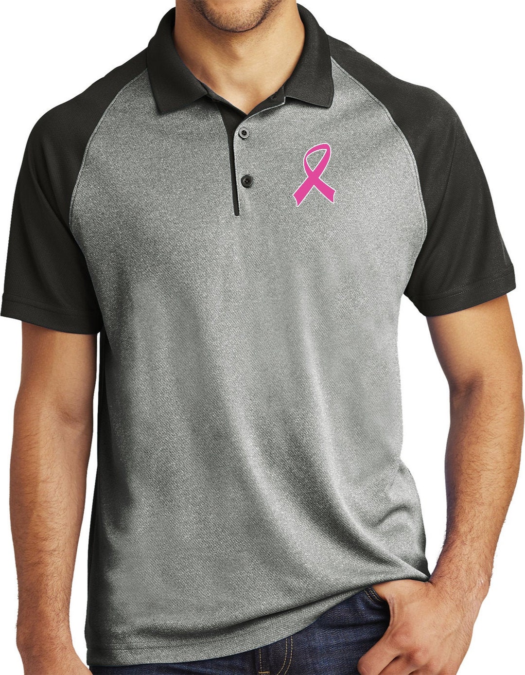 Breast Cancer Awareness Pink Ribbon Pocket Print Men's Raglan Heather ...