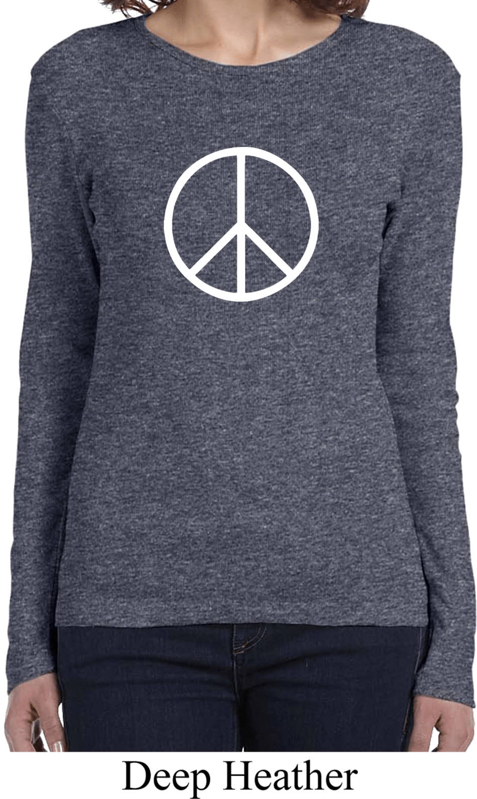 Ladies Peace Shirt Basic White Peace Long Sleeve Tee T-shirt BASICWHITE ...