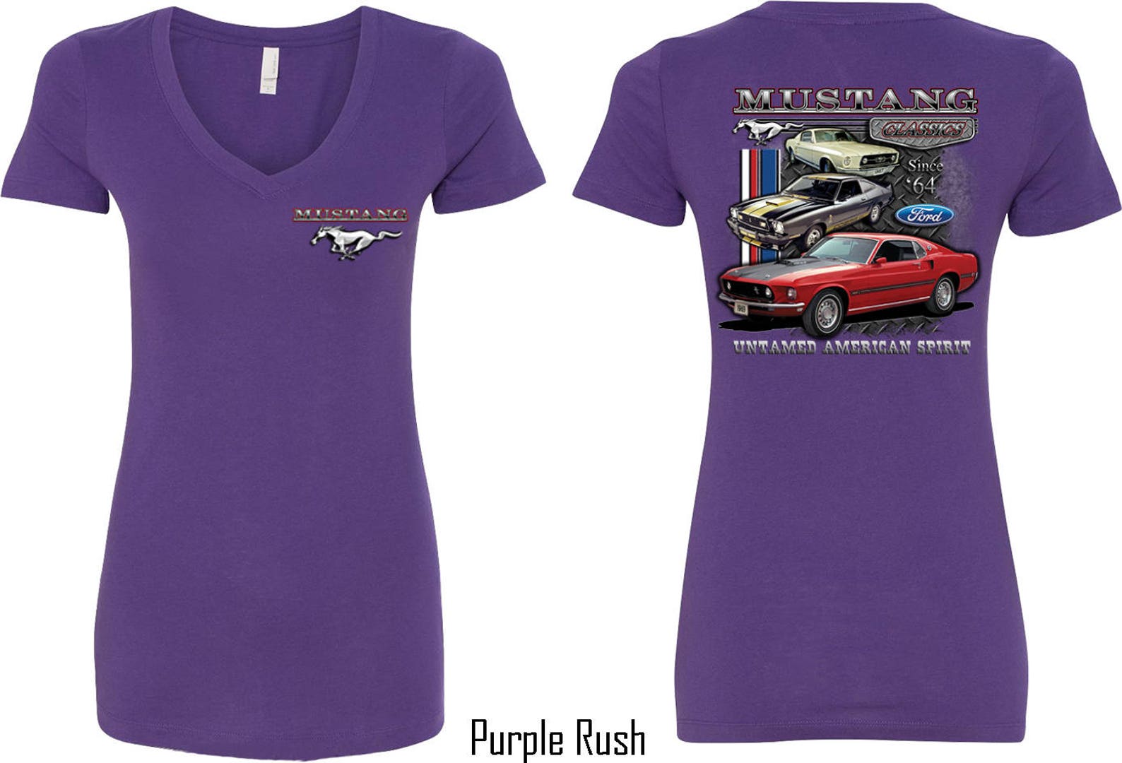Ladies Ford Mustangs Untamed Front & Back Print V-neck Shirt - Etsy