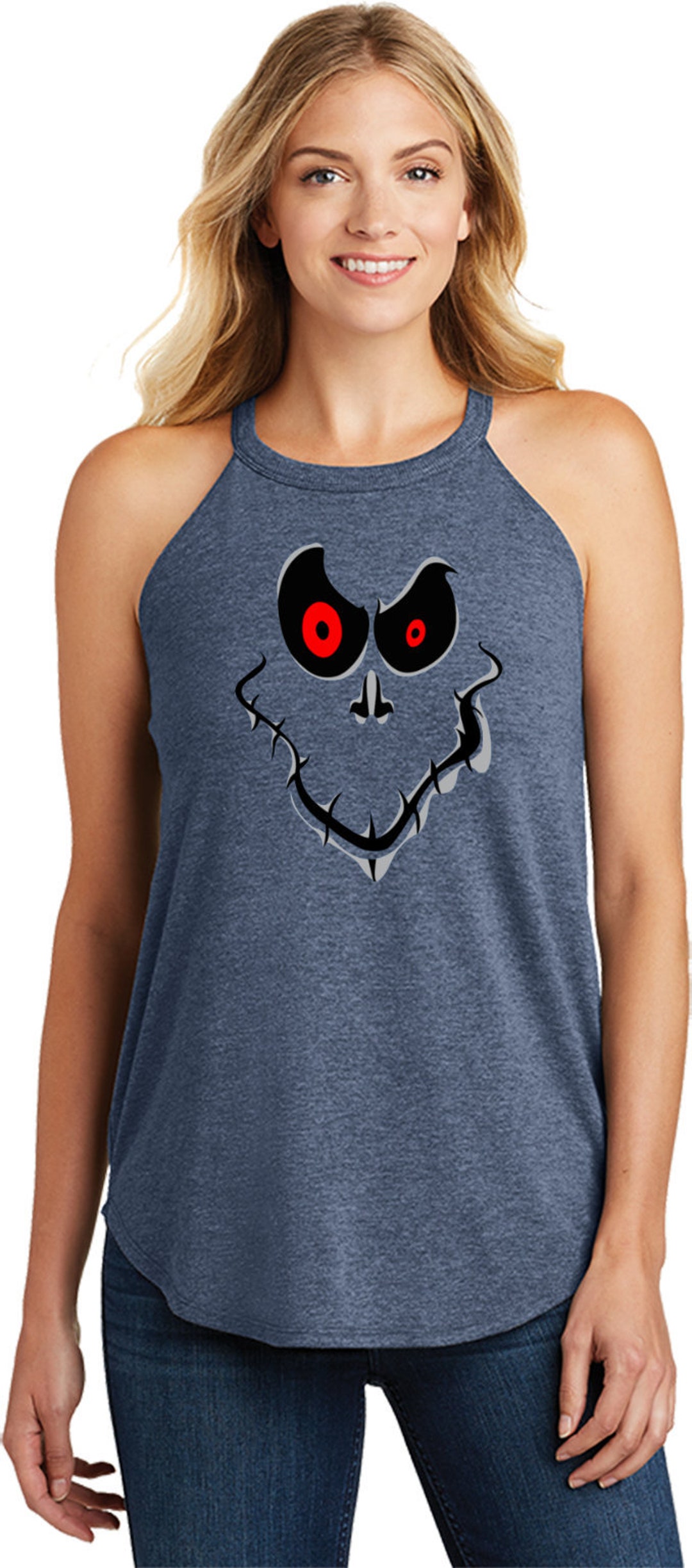 Halloween Ghost Face Ladies Tri Blend Rocker Tank Top GHOSTFACE-DT137L ...