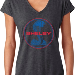 Blue and Red Shelby Cobra Ladies Ford Tri-blend V-neck Tee T-shirt ...