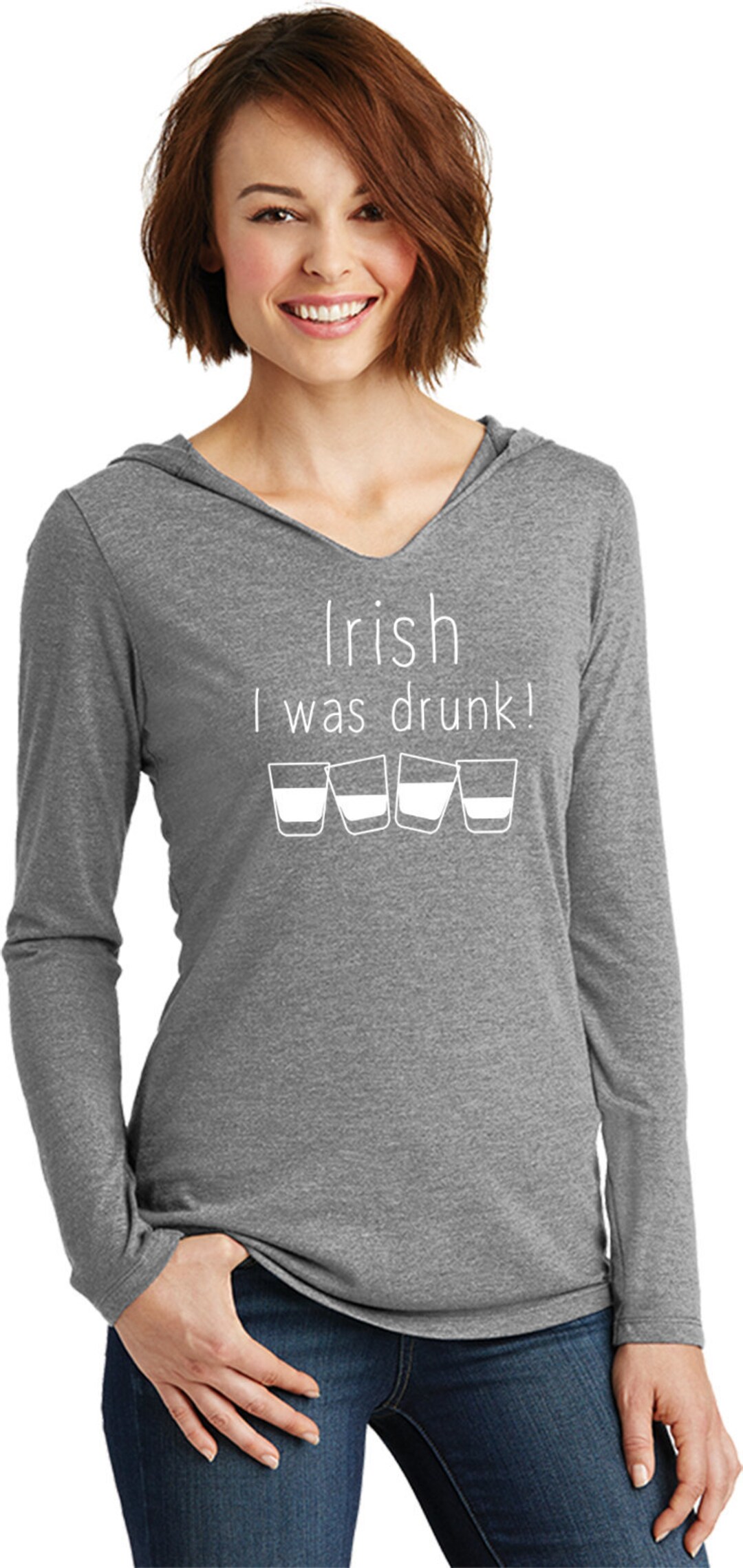 Irish I Was Drunk Ladies St Patrick's Day Tri Blend Long Sleeve Hoodie ...