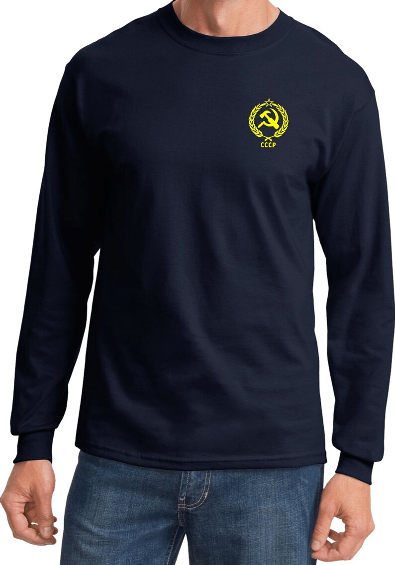 Russian CCCP Crest Pocket Print Long Sleeve Tee T-shirt CCCPCREST-PP ...