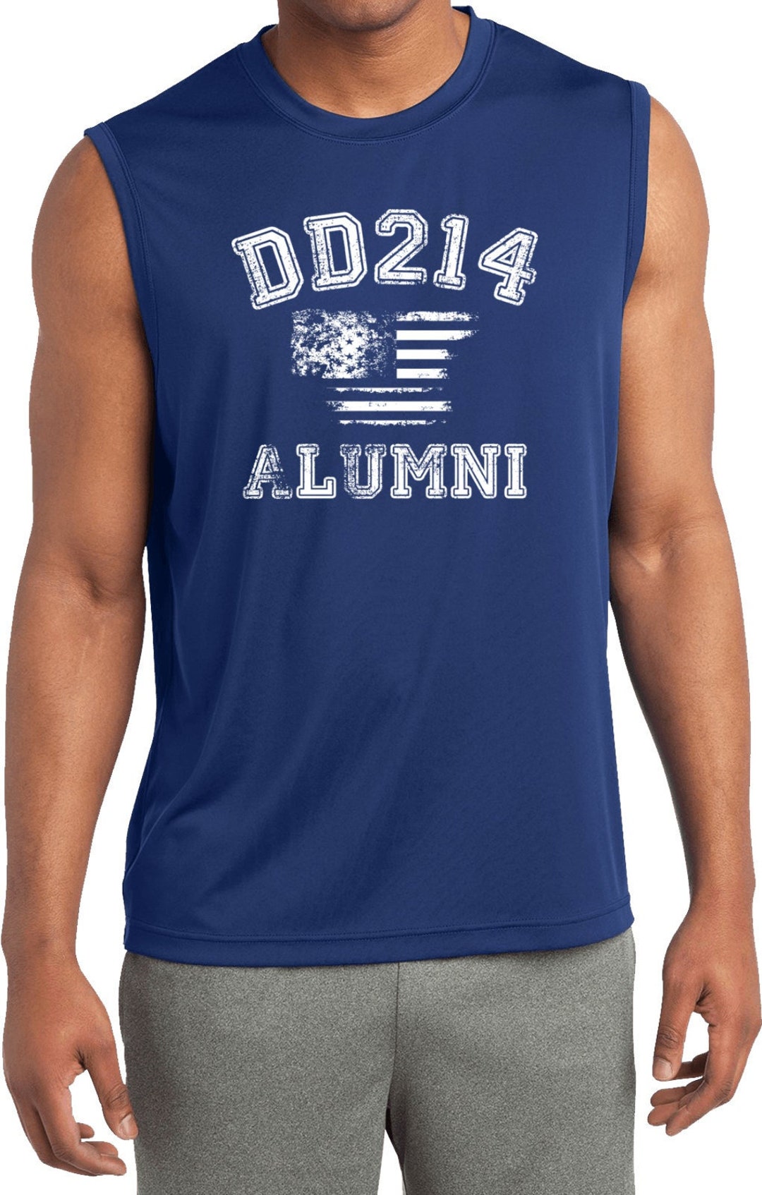 DD214 Alumni Flag Men's Sleeveless Moisture Wicking Tee T-shirt ...