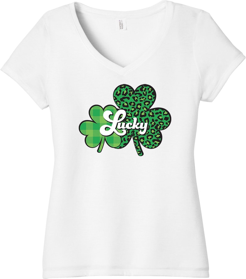 Lucky Green Shamrocks St. Patrick's Day Ladies Tri-blend V-neck Shirt ...