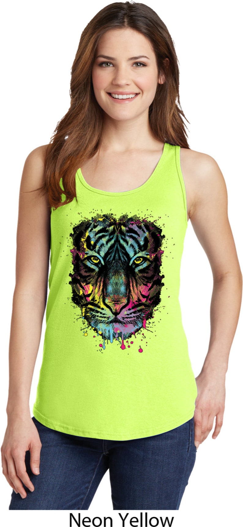 Ladies Dripping Neon Tiger Tank Top 19951NBT2-LPC54TT - Etsy