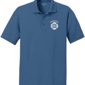 Firefighter Fire Rescue Front & Back Print Men's Textured Polo Tee T ...