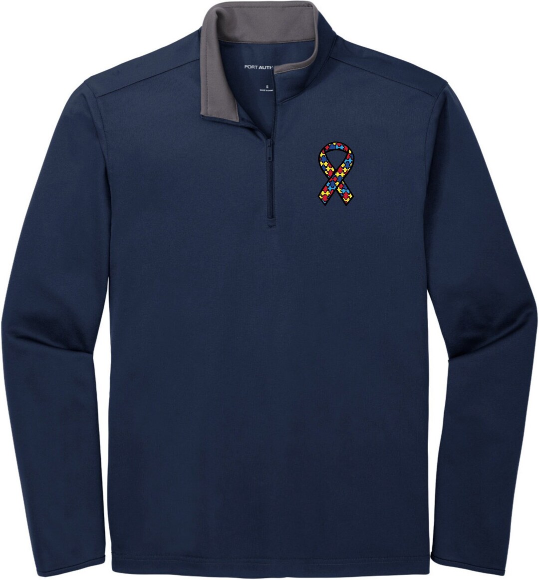 Autism Awareness Ribbon Chest Print Silk Touch Performance 1/4 Zip ...