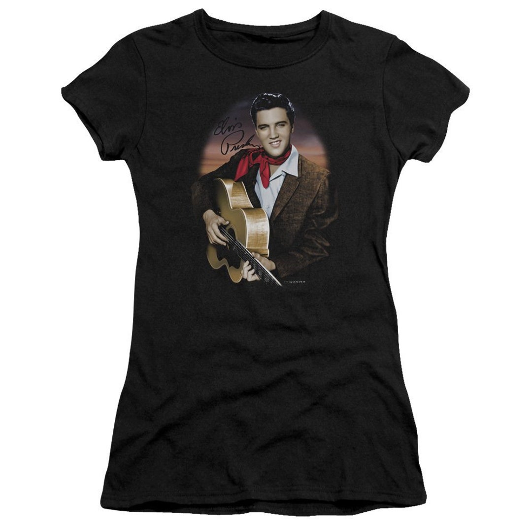 Elvis Presley Red Scarf and Guitar Juniors and Women Black T-shirts - Etsy