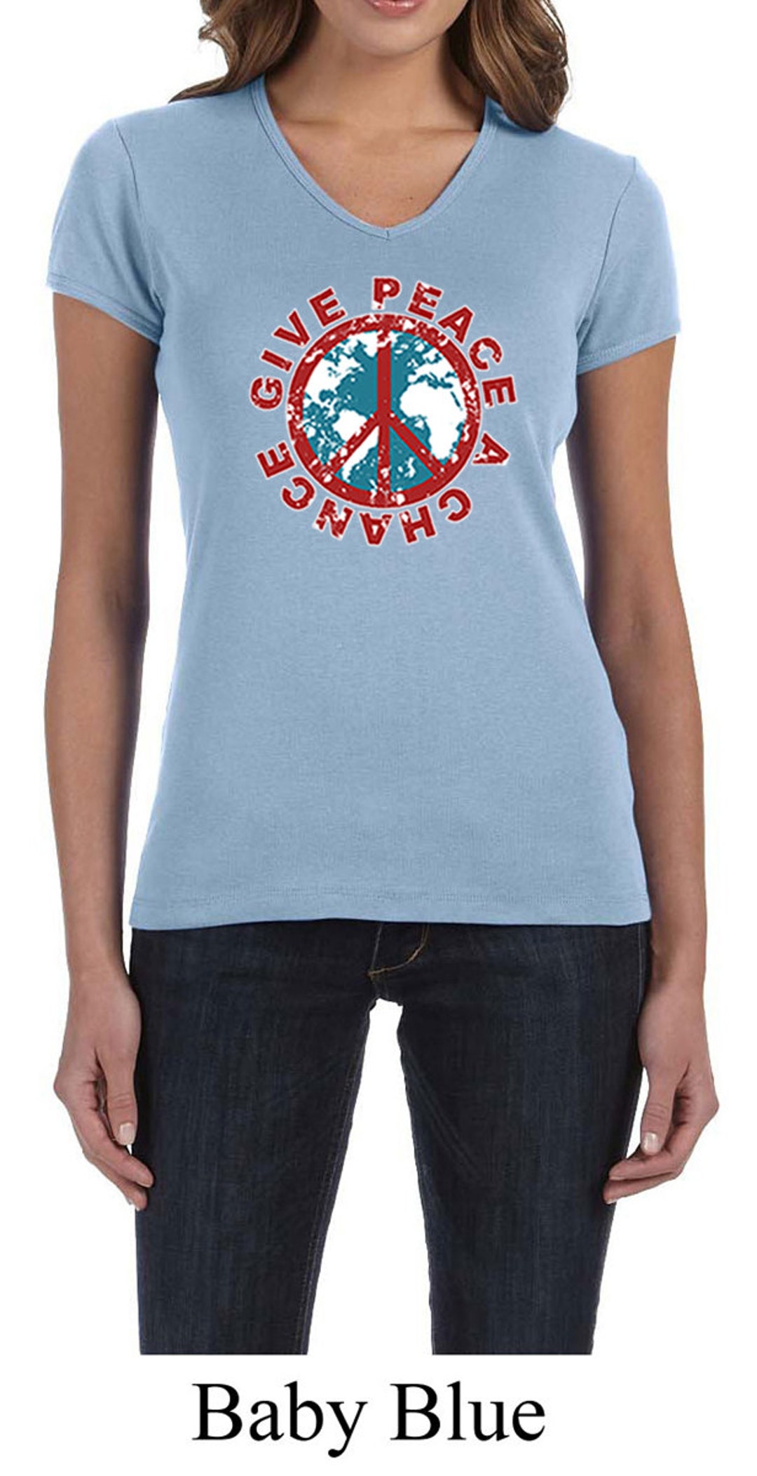 Ladies Peace Shirt Give Peace a Chance V-neck Tee T-shirt GIVEPEACE ...