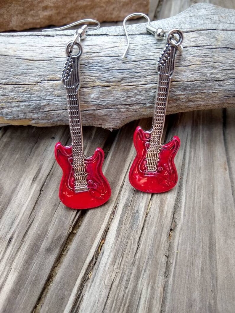 Red Guitar Earrings. Musical Jewelry. Glam Rock. Rocker Chic - Etsy