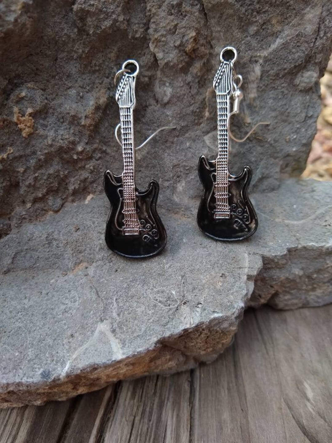 Black Guitar Earrings. Rocker Chic. 80s Retro Jewelry. Guitar Player ...