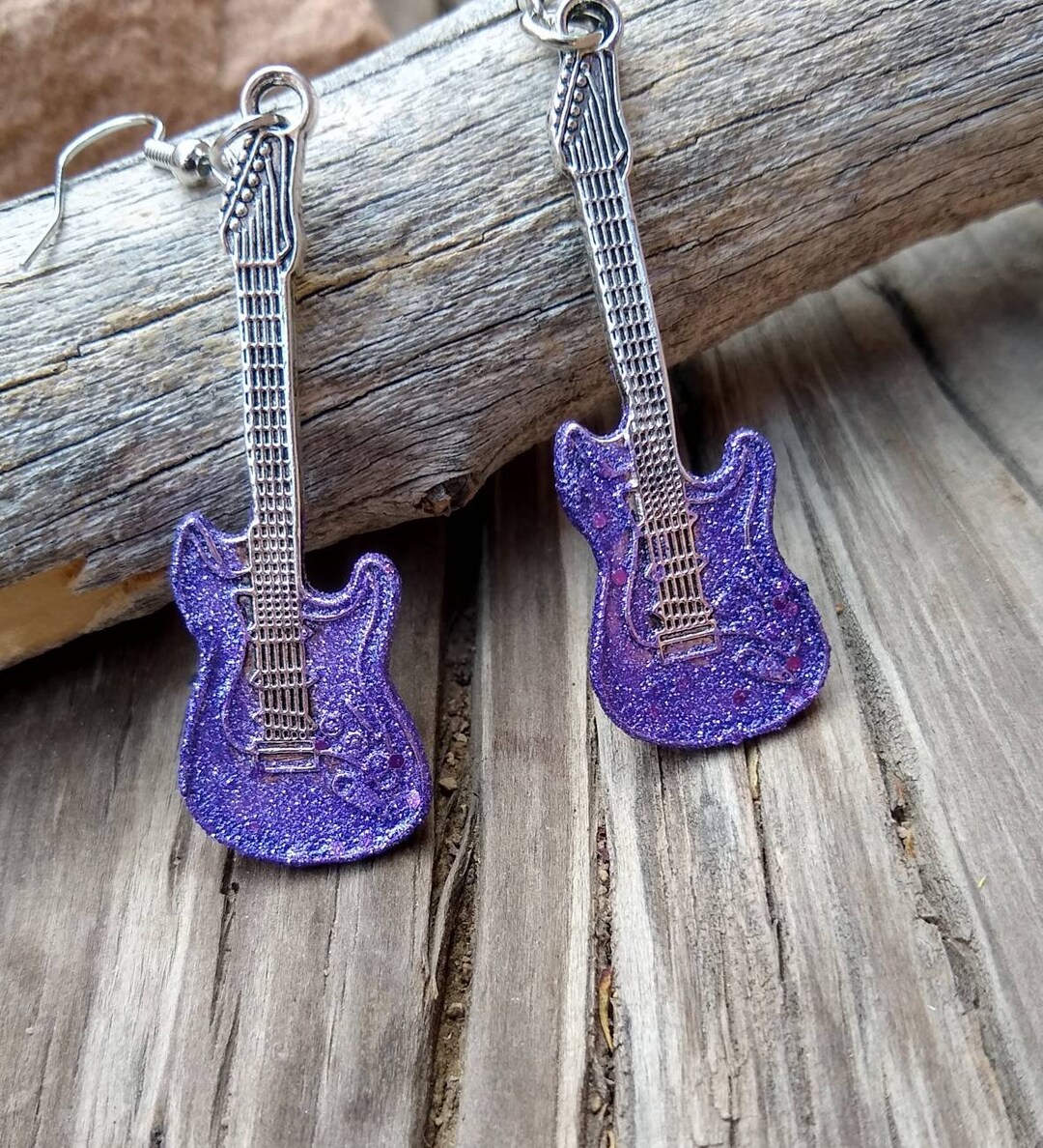 Purple Guitar Earrings. Glam Rock. Guitar Player Gift. Prince - Etsy