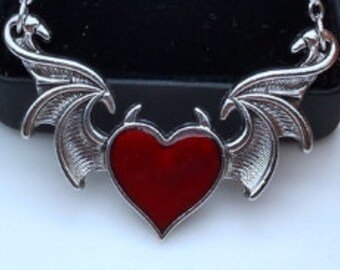 Bat Wing Heart Necklace - Etsy