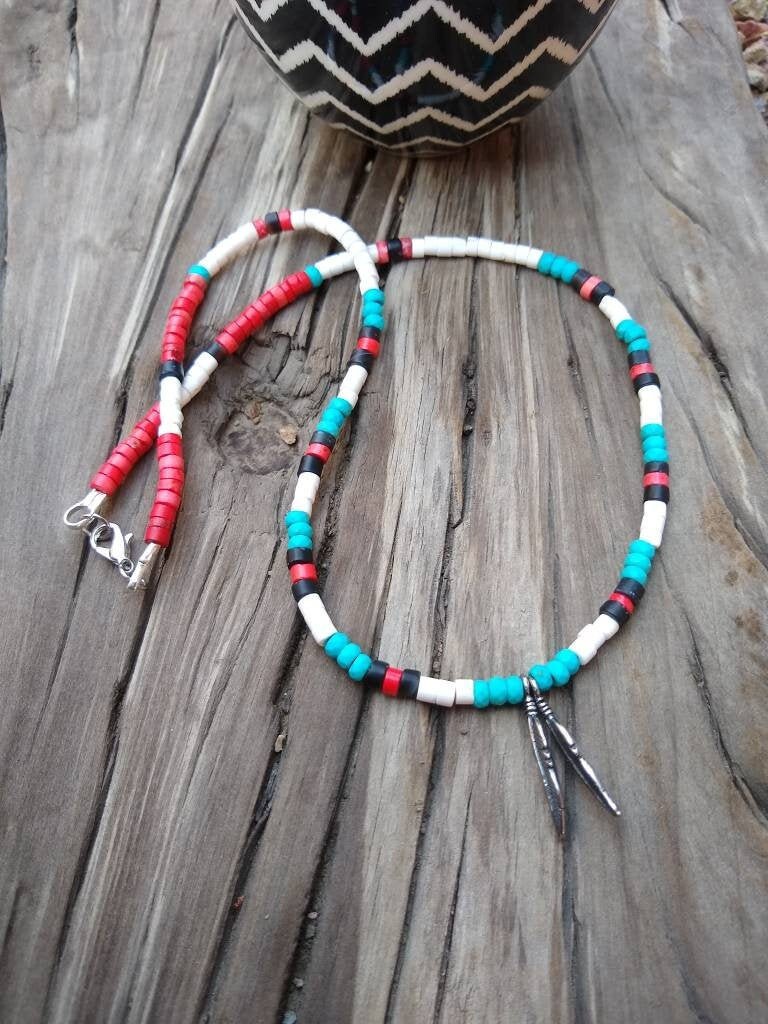 Native American Blue Gemstone Beaded Freedom Necklace *NOTE*White Chip Beads Now Have Gray ...