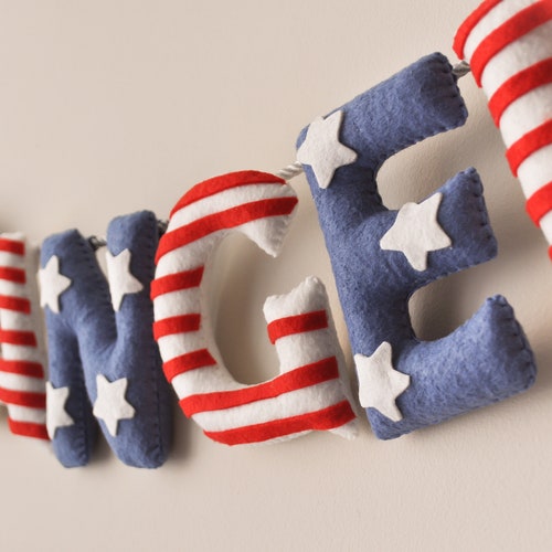 Felt Name Banner Patriotic Banner American Flag Nursery - Etsy