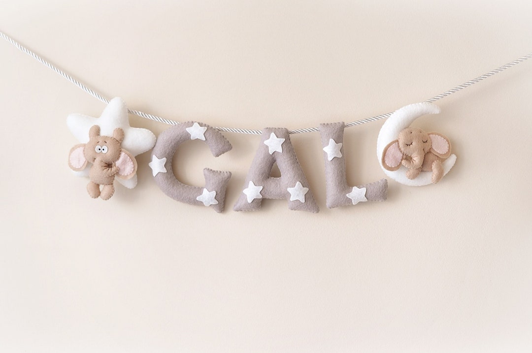 Baby Name Sign, Cute Elephants Nursery Decor, Felt Name Banner, Baby ...