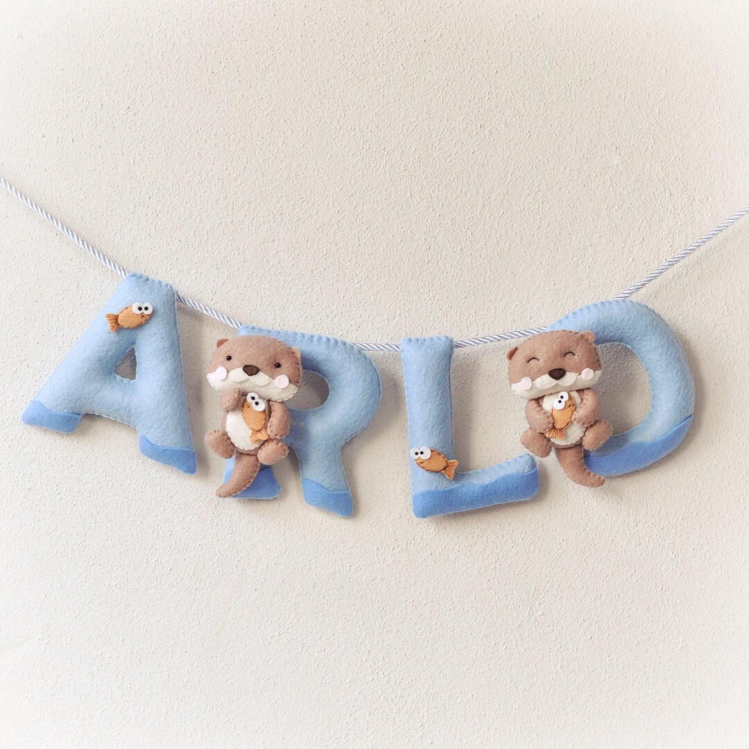 Otters Nursery Decor, Custom Baby Name, Baby Shower Gift, Baby Name ...