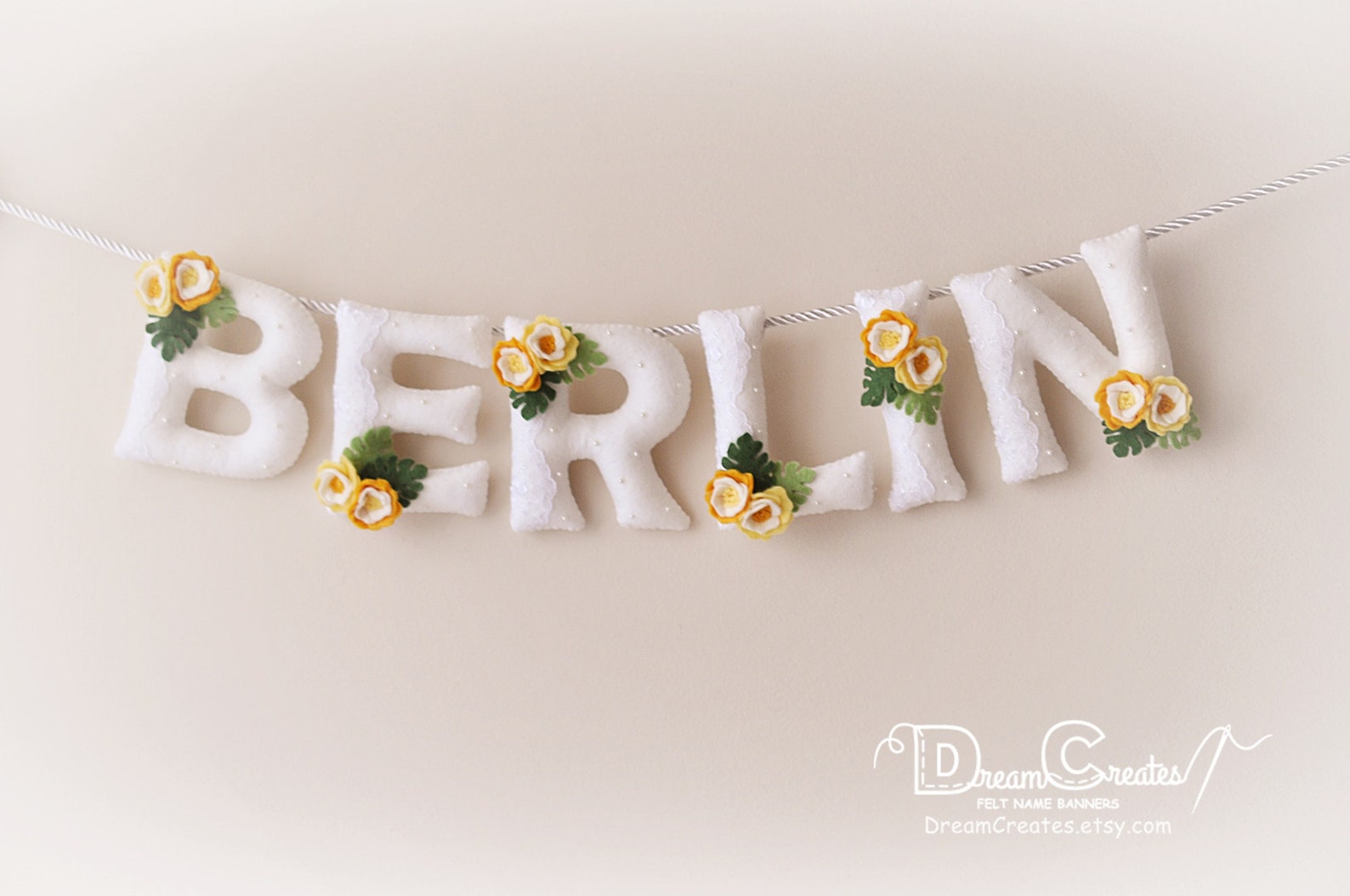 Nursery Wall Art Felt Name Banner Floral Nursery Decor Baby | Etsy