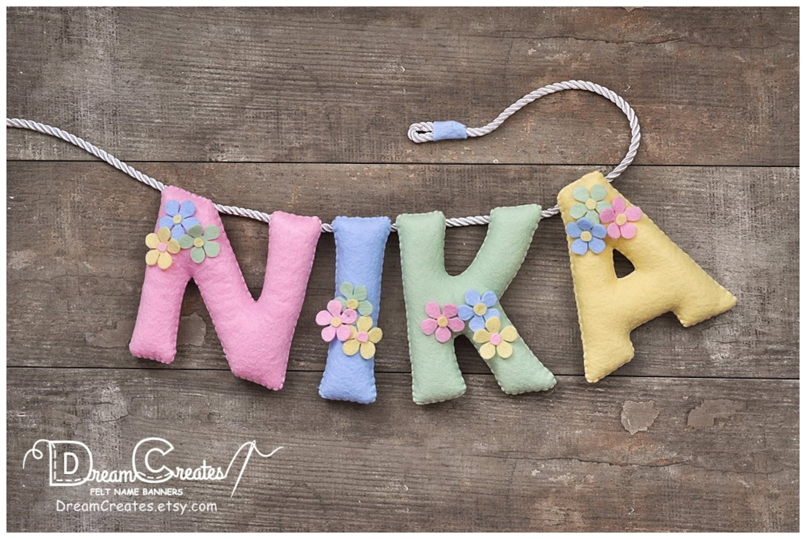 Felt name banner Colorful Flowers name banner floral nursery | Etsy