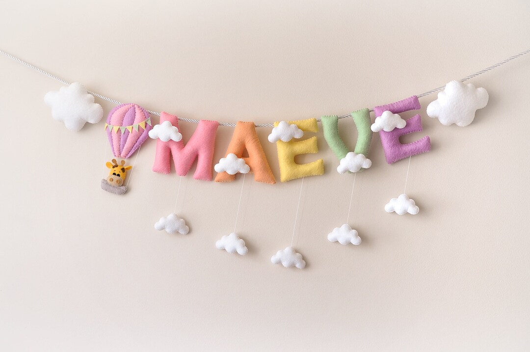 Nursery Decor, Hot Air Balloon Decor, Baby Name Sign, Felt Name Banner ...