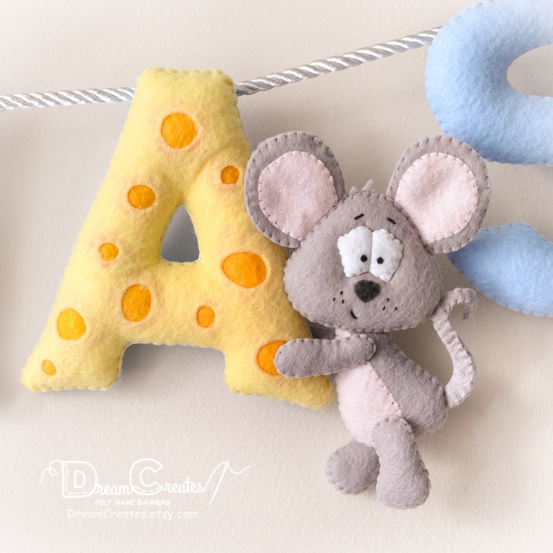 Nursery Decor Mouse Cheese Decor Mice Baby Decor Felt Name | Etsy