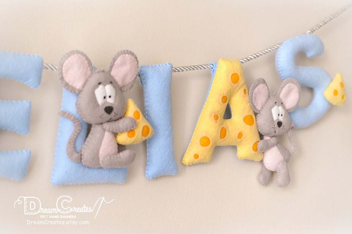Nursery decor Mouse Cheese decor Mice baby decor felt name | Etsy