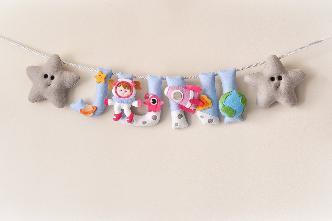 Space Nursery Decor, Felt Name Banner, Outer Space Baby Name, Baby ...