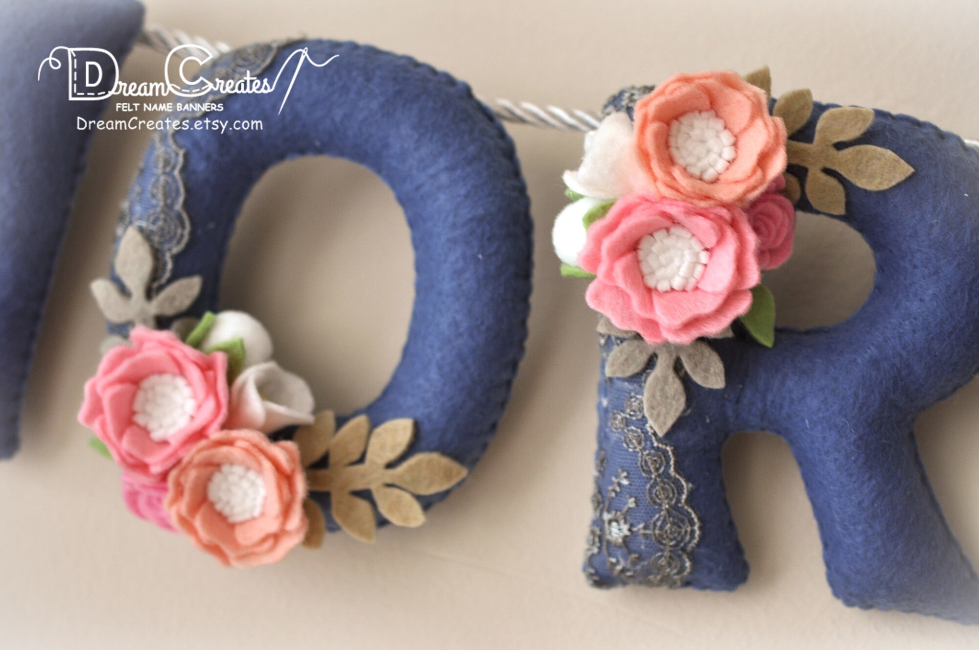 Floral nursery decor felt name banner baby name sign baby | Etsy