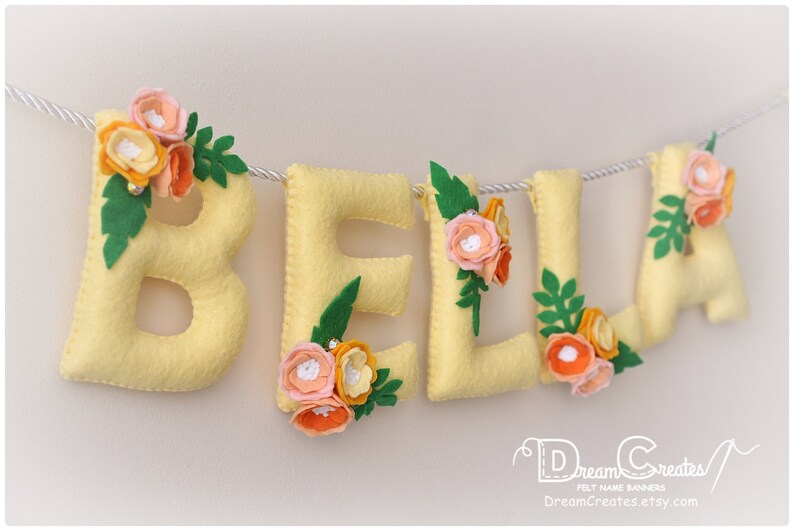 Baby Wall Art Name Sign Floral Nursery Decor Felt Name - Etsy