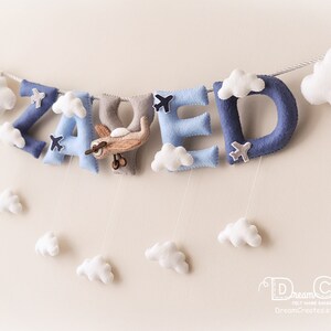 Baby Name Sign, Airplane and Clouds Nursery Decor, Felt Name Banner ...