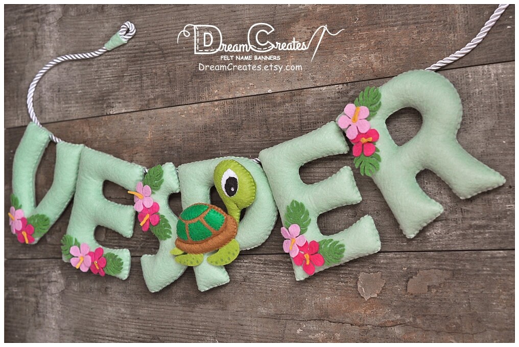 Felt Name Banner Sea Turtle Nursery Decor Hawaii Nursery - Etsy