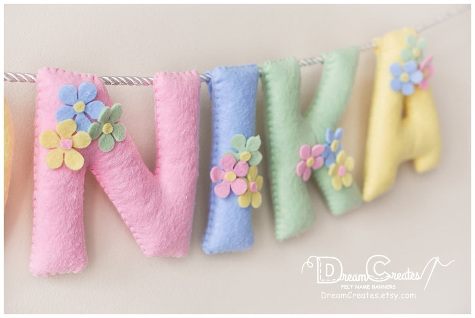 Felt name banner Colorful Flowers name banner floral nursery | Etsy