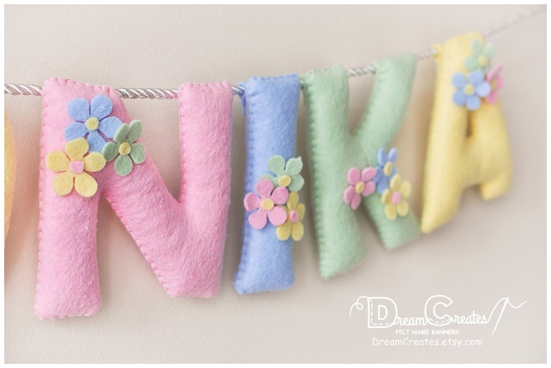 Felt name banner Colorful Flowers name banner floral nursery | Etsy