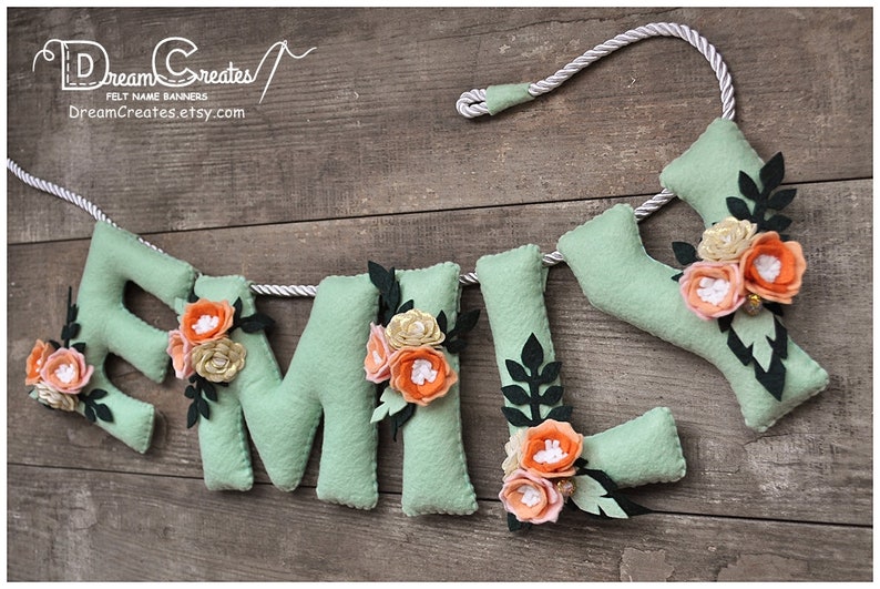 Felt Name Banner Floral Rhinestone Nursery Decor Nursery | Etsy